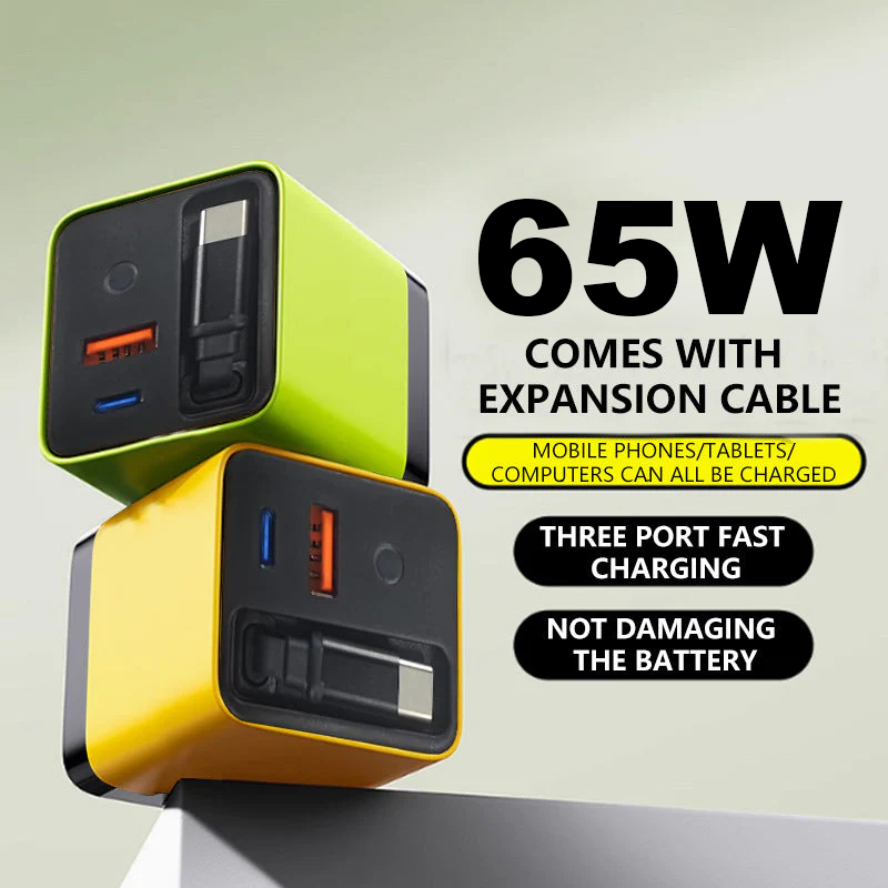 65W Fast Charging Phone Charger Block with Retractable 80cm Type-C Cab ...